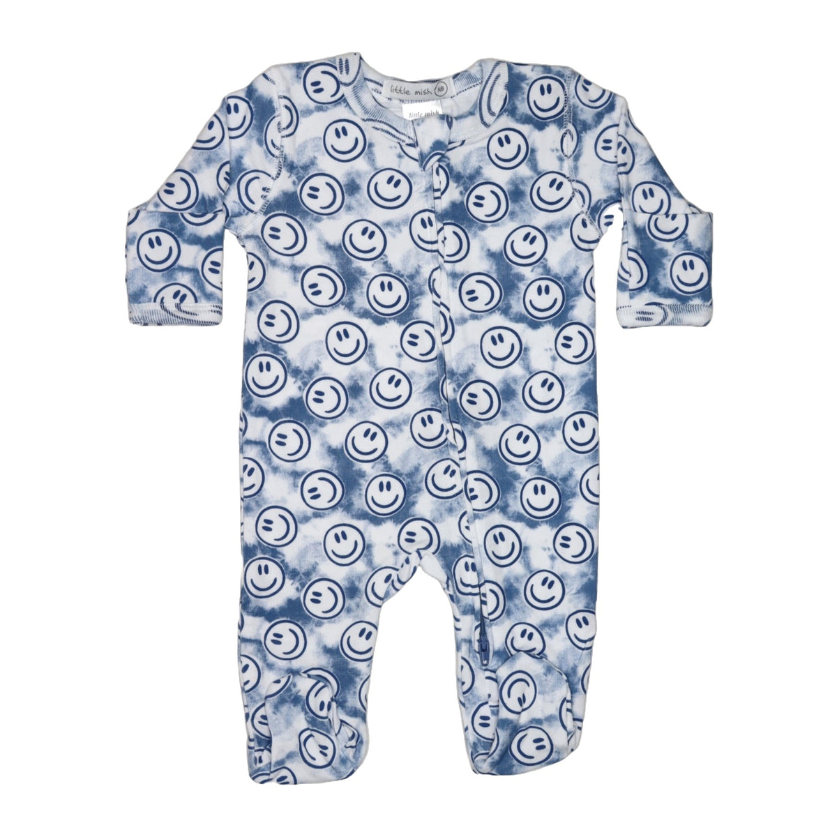 Baby Two-Way Zipper Footie - Blue Tie Dye Smile — Baby Steps and Mish Kids